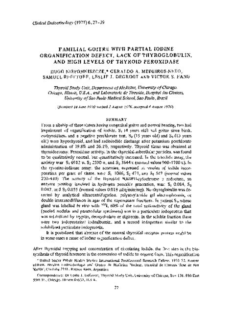 Pdf Familial Goitre With Partial Iodine Organification Defect Lack