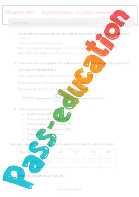 Instructions conditionnelles 4ème Révisions Exercices avec