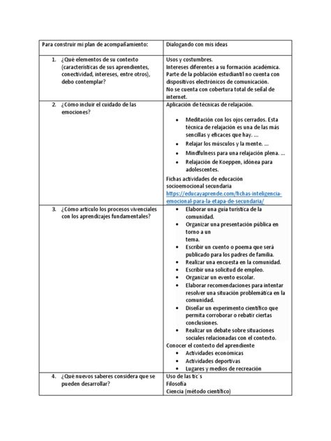 Construir Plan De Acompañamiento Pdf