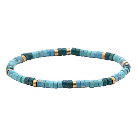 Bracelet Perles Heishi 4 Mm Turquoise Jaspe Vert Et Bleu SIXTYSTONES MATY