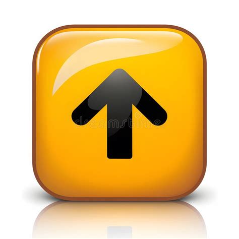 Glossy Yellow Button With Black Arrow Icon And Reflection Ready For Clicking Stock Illustration