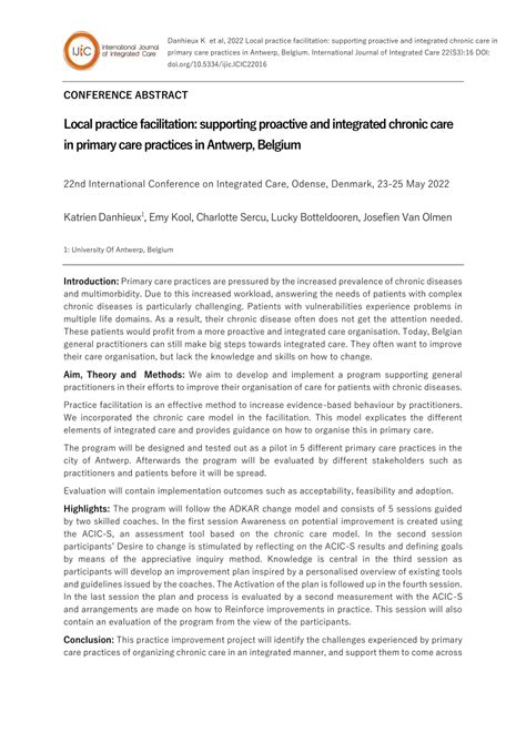 Pdf Local Practice Facilitation Supporting Proactive And Integrated