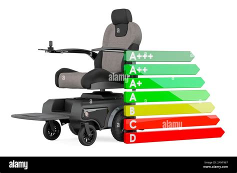 electric wheelchair with energy efficiency chart 3d rendering isolated on white background