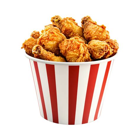 Bucket Of Crispy Fried Chicken Pieces In Red And White Striped