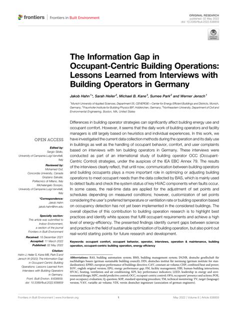Pdf The Information Gap In Occupant Centric Building Operations Lessons Learned From