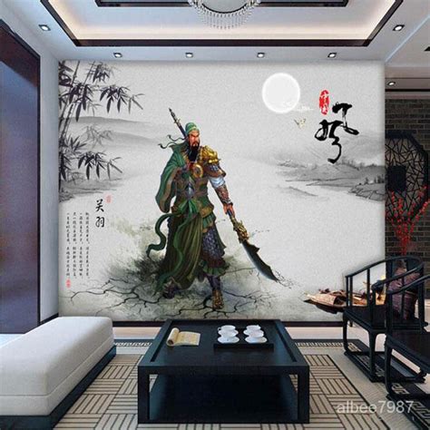 無縫定製關公武聖義薄雲天財神關羽中國風餐廳中式背景墻紙壁畵佈 蝦皮購物