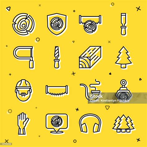 세트 라인 크리스마스 트리 그래플 크레인 잡기 로그 양손 톱 및 걸쇠 금속 파일 쇠톱 나무 통나무 및 빔 아이콘 벡터 0명에