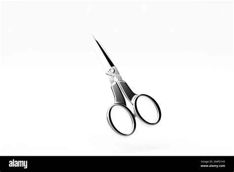 3d Illustration Close Up Of The Silver Metal Open Scissors On A White