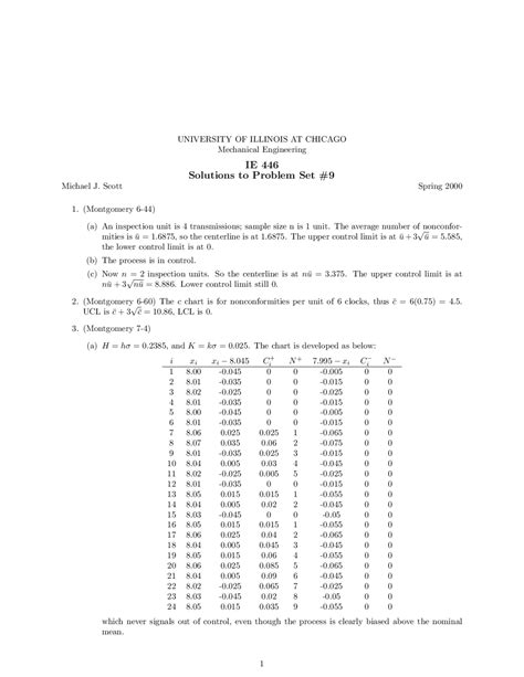 Quality Control And Reliability Solutions To Problem Set 9 Ie 446