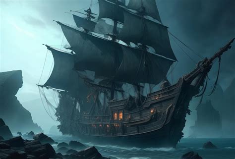 Premium AI Image A Spectral Pirate Ship Its Sails Tattered And Nice