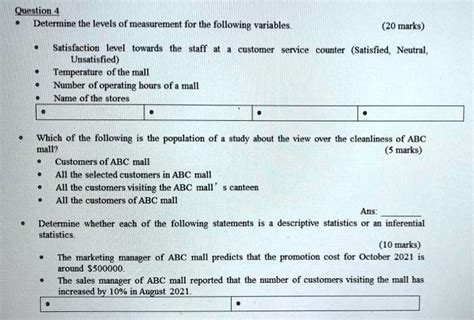 Solved Question Determine The Levels Of Measurement For The Following
