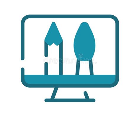 Digital Design Computer Single Isolated Icon With Solid Line And Dash Style Stock Illustration