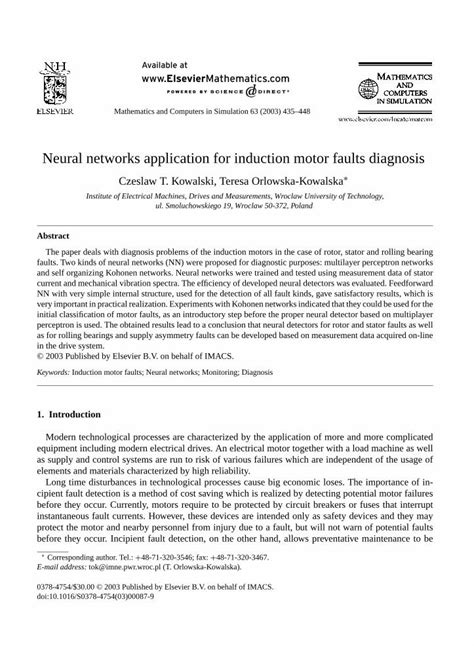 Pdf Neural Networks Application For Induction Motor Faults Diagnosis