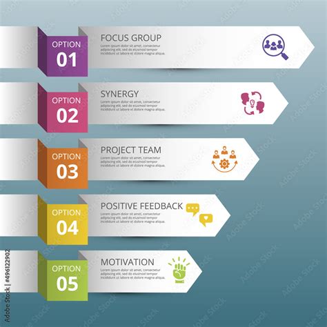 Infographic Team Building Icons Vector Illustration 5 Colored Steps Info Template With Editable
