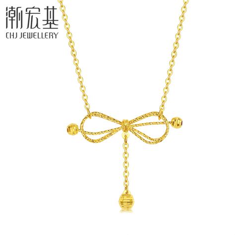 潮宏基仙梦璀璨蝴蝶结足金套链黄金项链5g高光金坠链女三金计价虎窝淘