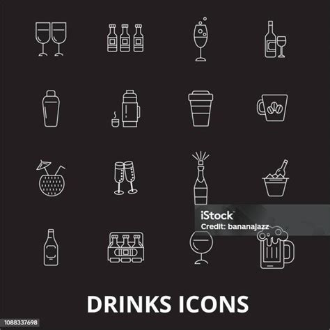在黑色背景上設置的飲料可編輯行圖示向量飲料白色輪廓插圖 標誌 符號向量圖形及更多一組物體圖片 一組物體 冰 剪裁圖 Istock