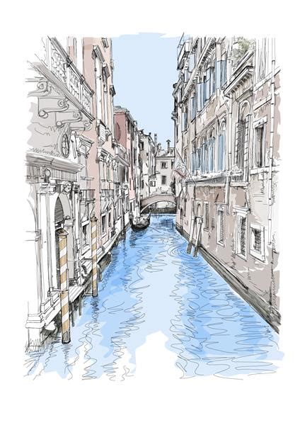 ونیز کانال آب طراحی و نقاشی دیجیتال طرح لایه باز وکتور رنگی عکس با کیفیت و وکتور لایه باز پارس