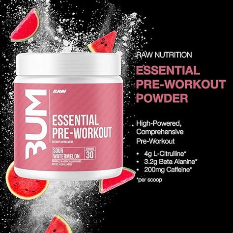 Raw Nutrition Bum Essential Pre Workout 30 Servicios Suplementos Alex Mx