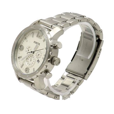 Mens Fossil Nate Jr1444 Silver Stainless Steel Chronograph Watch