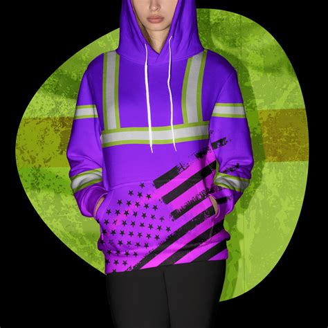 Hi Vis Hoodie Reflective Tapes Violet Usa Flag Safety Workwear