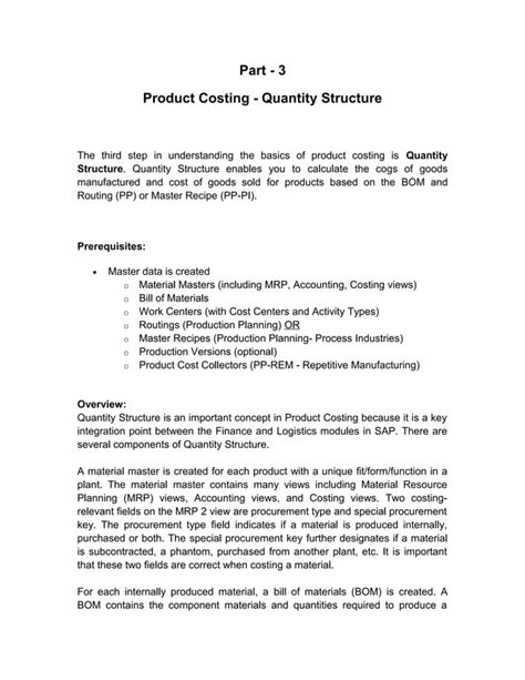 Product Costing Part3 Quantity Structure Doc Cooking Food And Drink