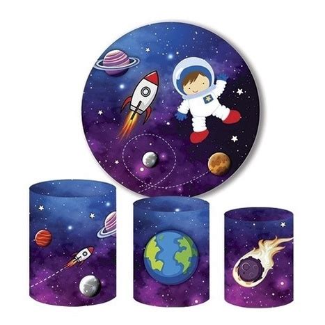 Painel Aniversário Festa Astronauta Menino Trio Capas Cilindros Veste