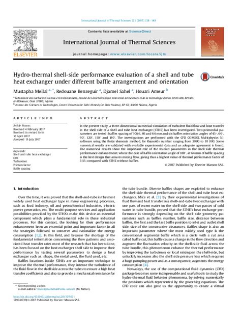 Pdf Hydro Thermal Shell Side Performance Evaluation Of A Shell And