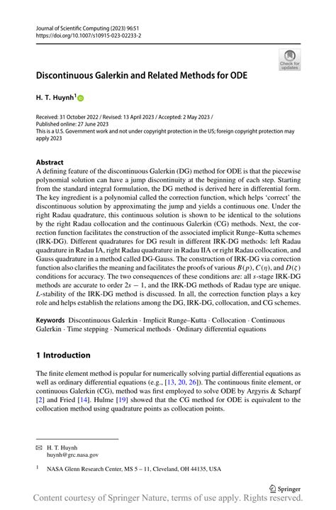 Discontinuous Galerkin And Related Methods For Ode