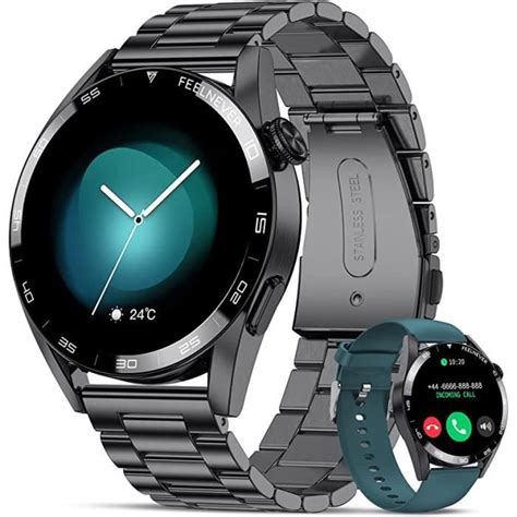 Montre Connectée Homme avec Appel Bluetooth IP Étanche Noir Fréquence Cardiaque Oxygène