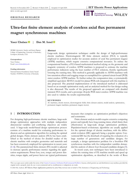 PDF Ultrafast Finite Element Analysis Of Coreless Axial Flux
