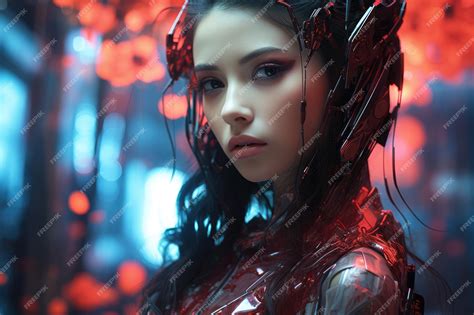 Premium Ai Image Futuristic Girl In Neon Bright Light In The Style Of Hyperrealistic Portraits