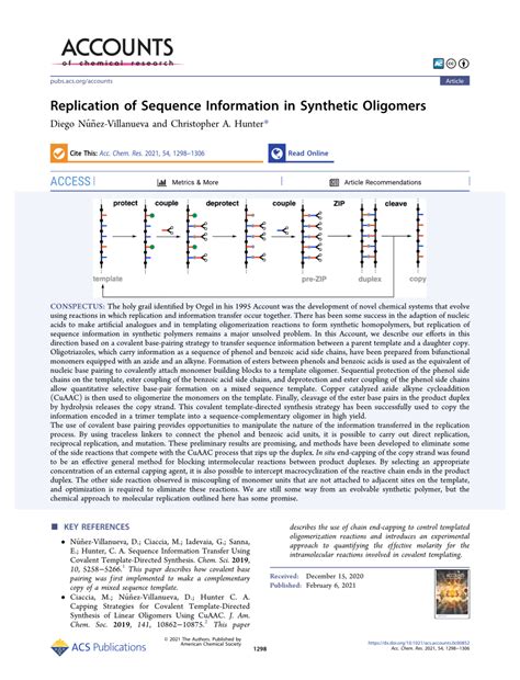 Pdf Replication Of Sequence Information In Synthetic Oligomers