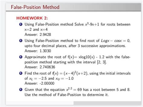 solved false position method homework 2 using