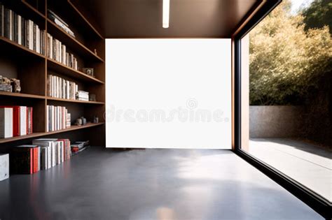Empty Room With Bookshelf Empty Wall Copy Space Stock Illustration