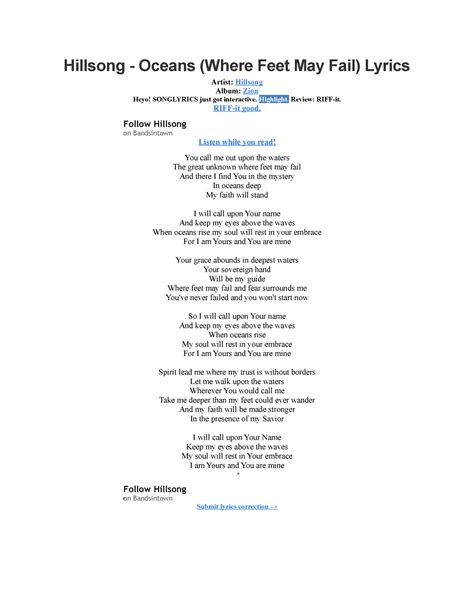 Hillsong Lyrics Zion