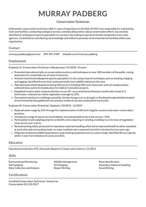 Conservation Technician Resume Cv Example And Writing Guide