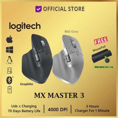 Promo Logitech Mx Master 3 Wireless Bluetooth Mouse Mx Master3 Mid