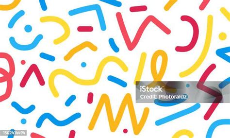 추상적인 다채로운 이음새가 없는 낙서 아이들을 위한 창의적인 미니멀리스트 아트 스타일 배경 또는 기본 모양의 현대적인 디자인 간단한 유치한 벡터 디자인 0명에 대한 스톡