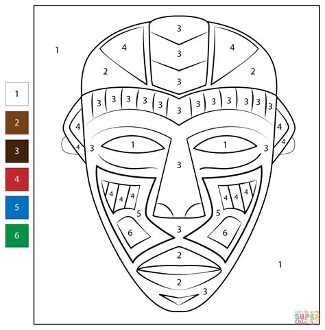 Color By Number African Tribal Mask Free Printable Coloring Pages
