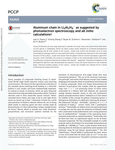 Pdf Aluminum Chain In Li2al3h8 As Suggested By Photoelectron Spectroscopy And Ab Initio