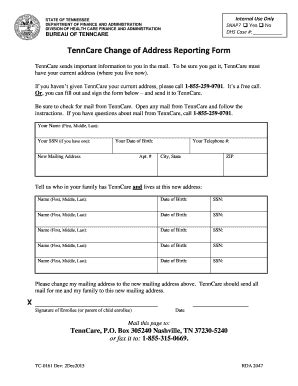 Fillable Online Tn TennCare Change Of Address Reporting Form Tngov