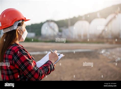 Petroleum Engineers Happy Asian Worker Woman In Oil Chemical Industry Worker Working Visual