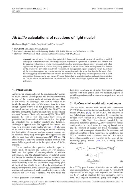 Pdf Ab Initio Calculations Of Reactions Of Light Nuclei