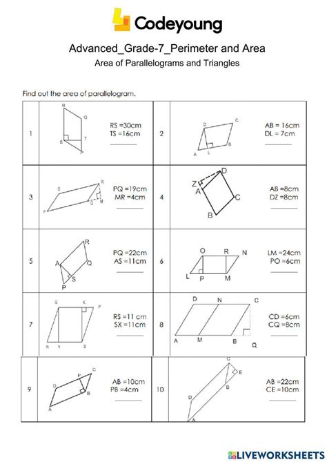 Area Of Triangles And Parallelograms Worksheet For 9th 12th Worksheets Library