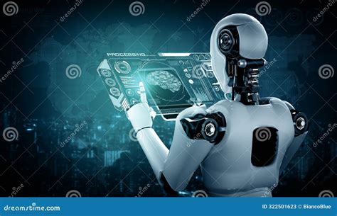 MLP Robot Humanoid Using Tablet Computer For Big Data Analytic Stock Illustration Illustration