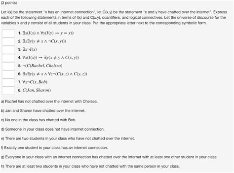 Solved Points Let I X Be The Statement X Has An Chegg Com