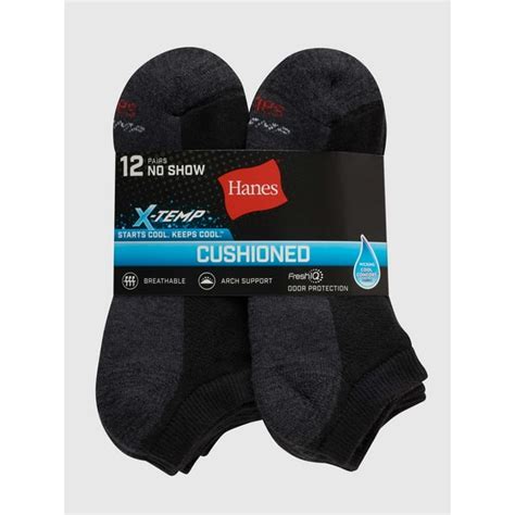 Hanes Mens X Temp Cushioned With Arch And Vent No Show Socks 12 Pack