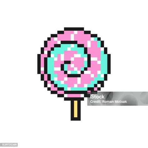 Swirl Lollipop Pixel Art Icon On White Background向量圖形及更多1980 1989圖片