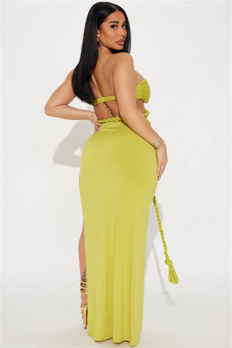 Goddess Mentality Maxi Dress Chartreuse Fashion Nova