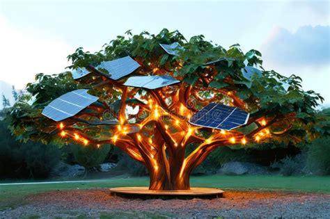 Solar Tree Structure An Artistic Installation Resembling A Tree Stock
